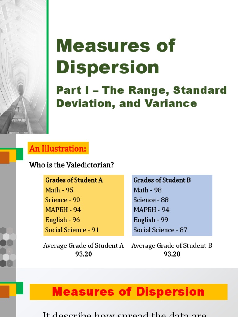 Measures of Dispersion The Range Standard Deviation and Variance 1 ...