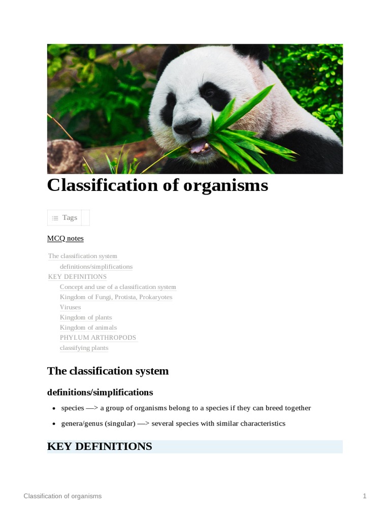 Classification of Organisms | PDF | Cell (Biology) | Organisms