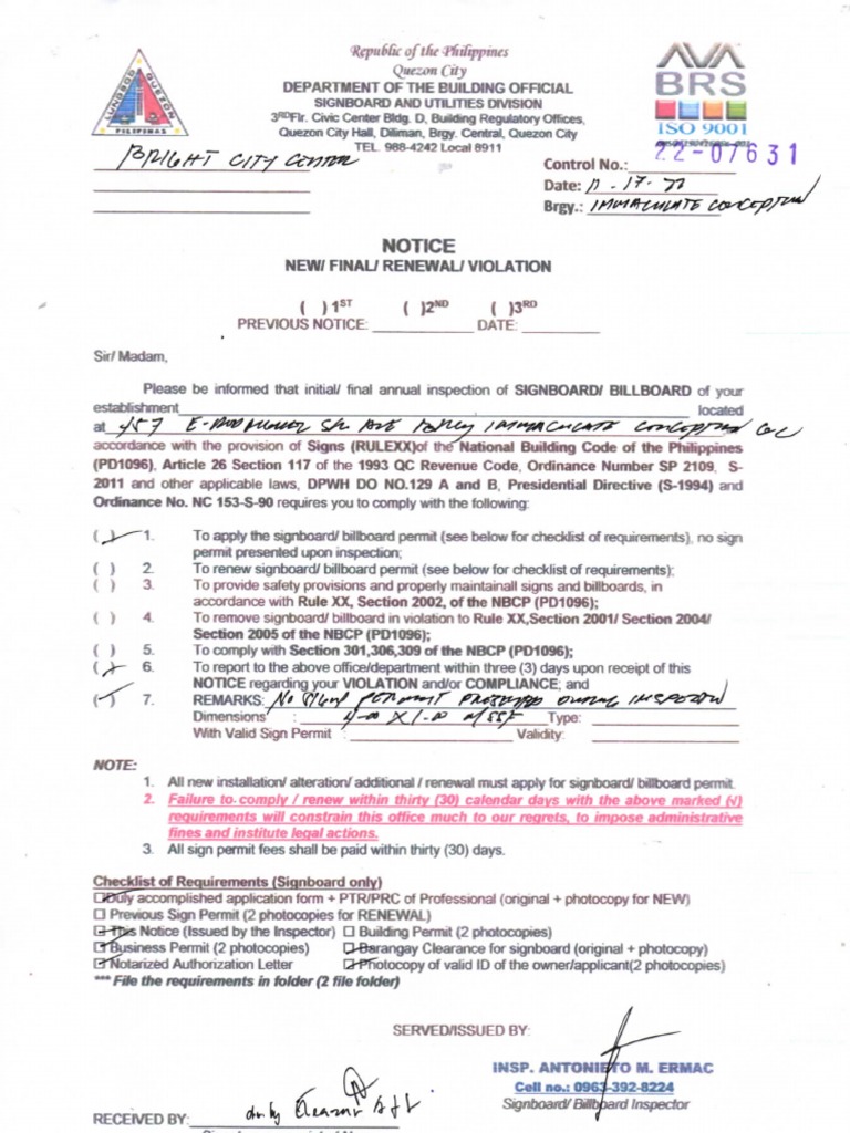 Notice On Signboard 120221118 - 11253387 | PDF