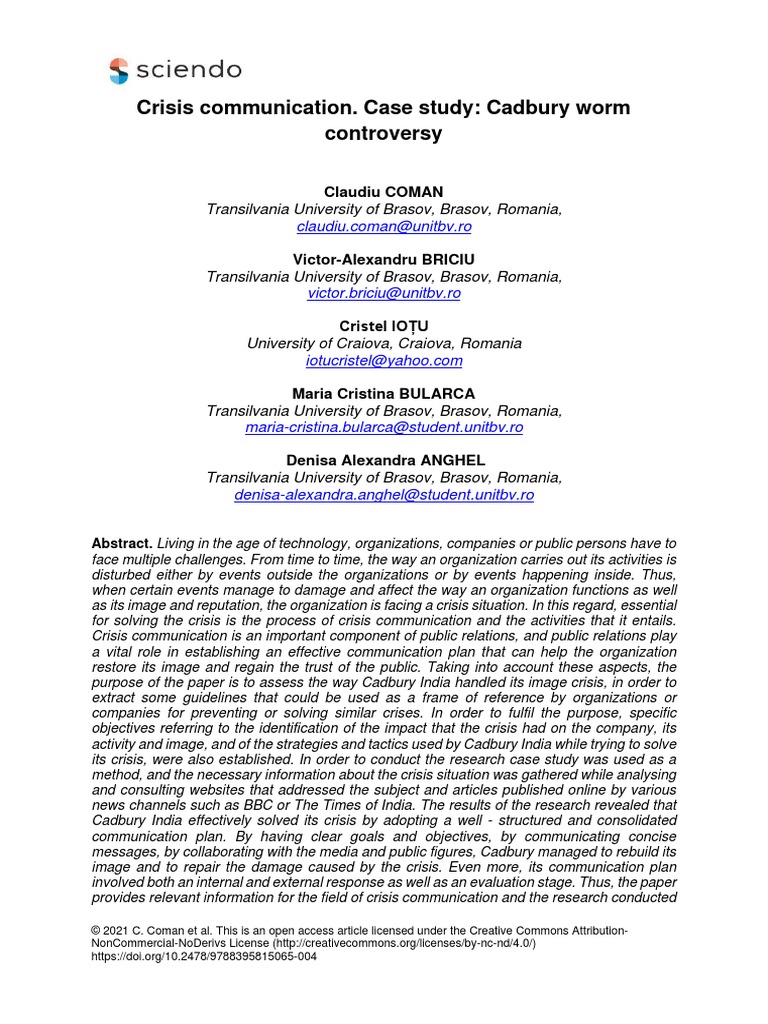 Crisis Communication Case Study Cadbury | PDF | Public Relations | Communication