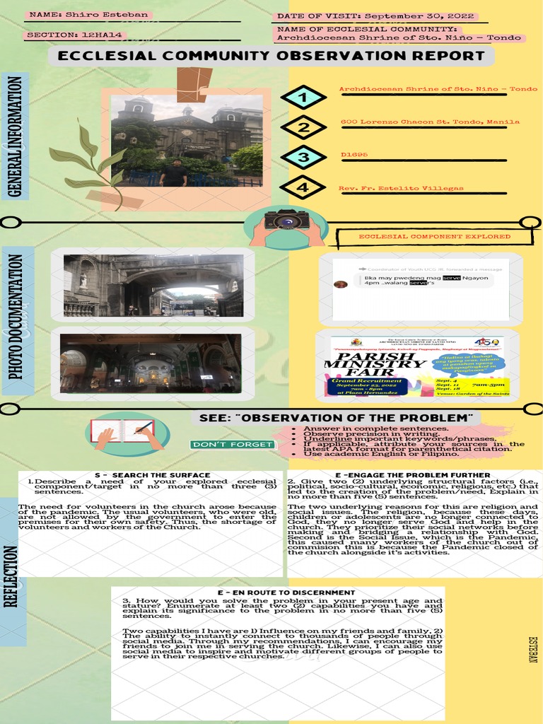 Esteban - Ecclesial Community Observation Report | PDF | Social Media ...
