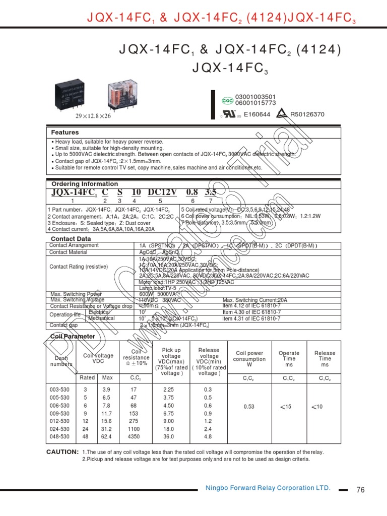 Datasheet JQX-14FC | PDF | Switch | Inductor