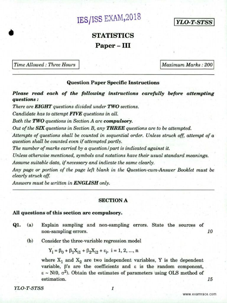 ISS Statistics Paper 3 2018 | PDF
