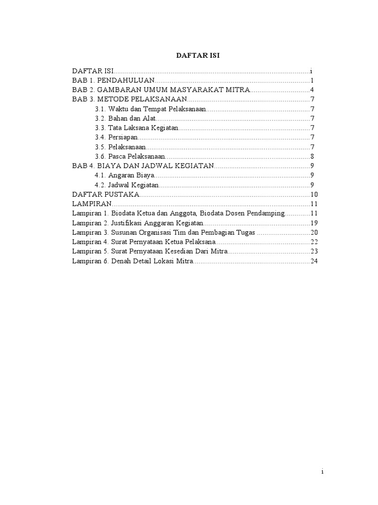 DAFTAR ISI Proposal | PDF | Pengembangan Diri