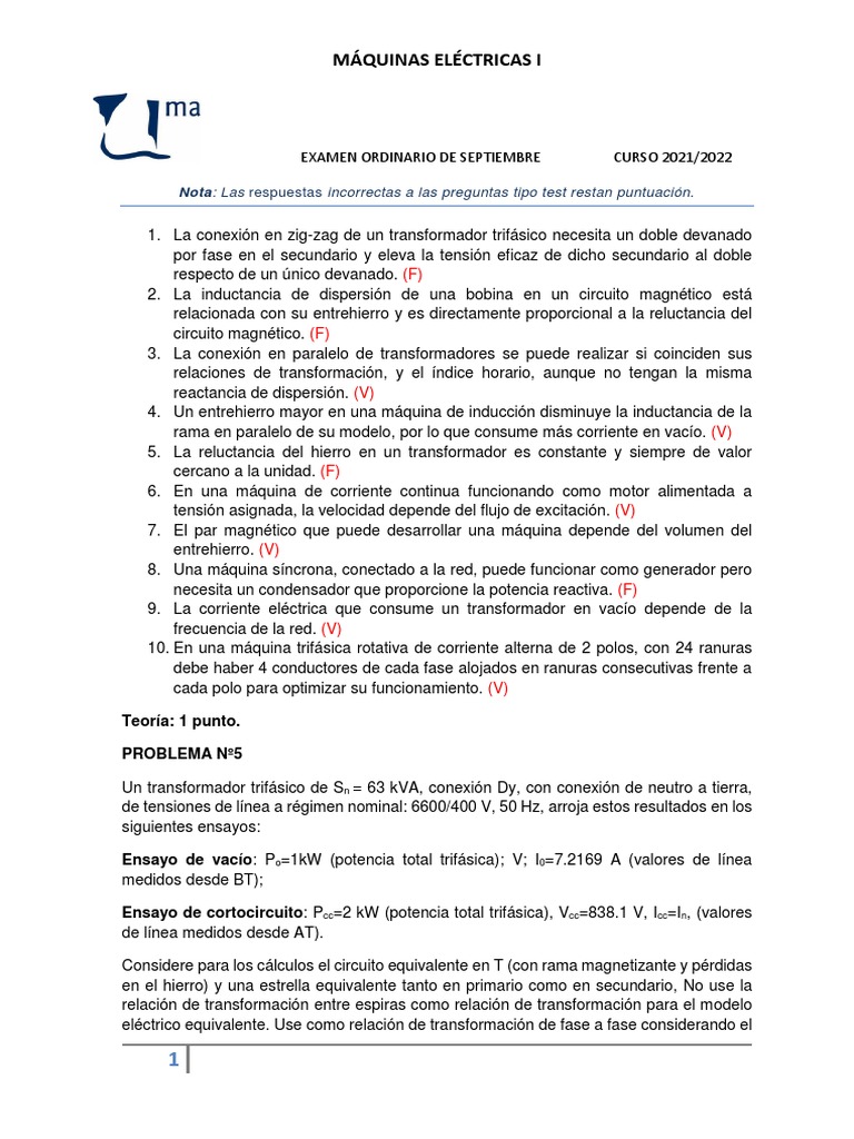 Examen MÁQUINAS ELÉCTRICAS | PDF
