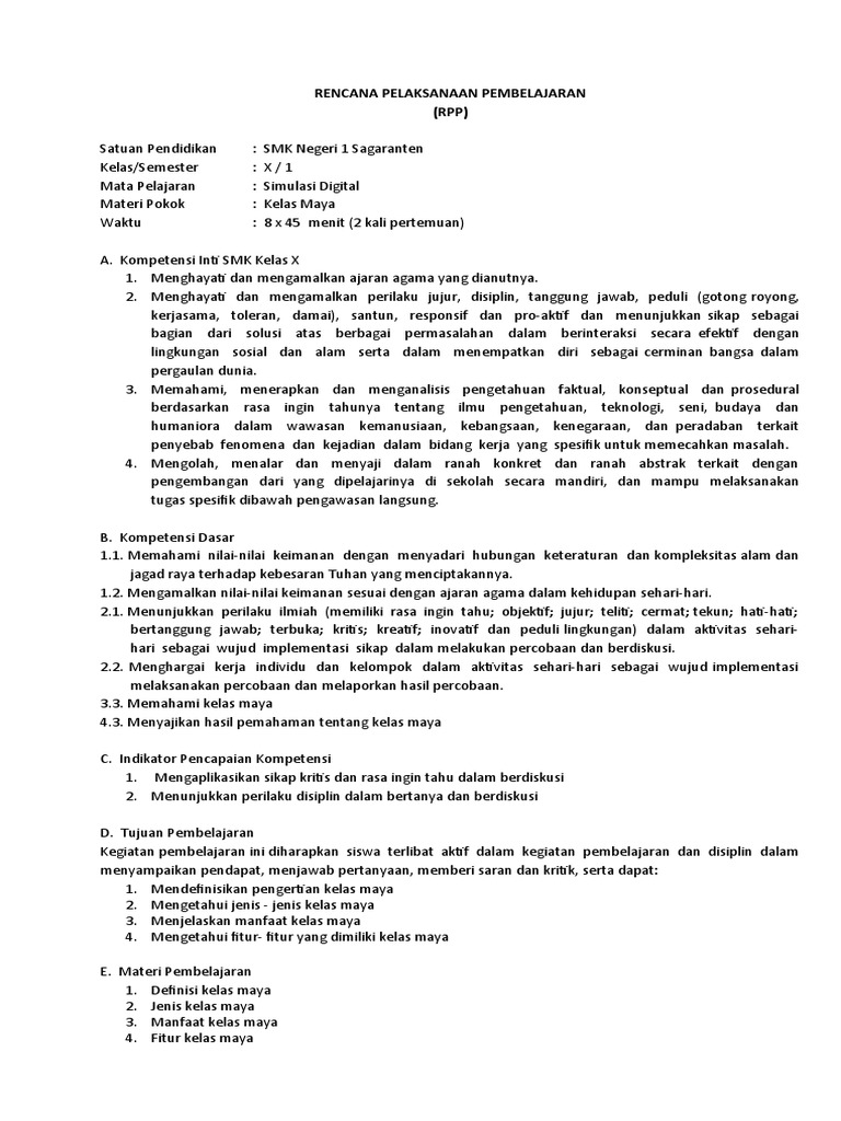 RPP 2-Kelas Maya | PDF | Karier & Perkembangan