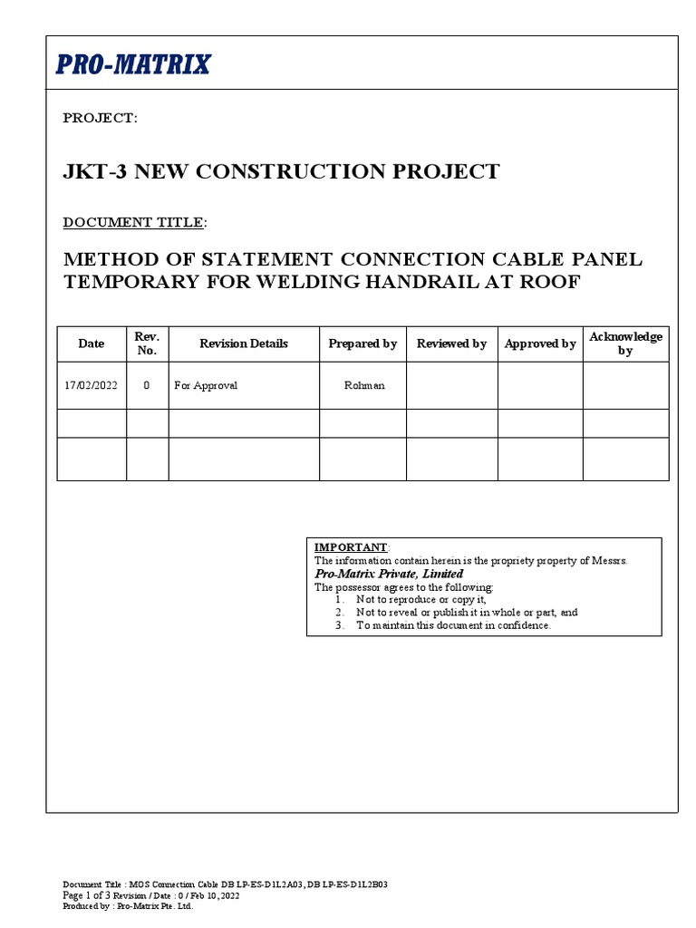 SAT-E-X - MOS For Connection Cable Panel Temporary | PDF | Safety
