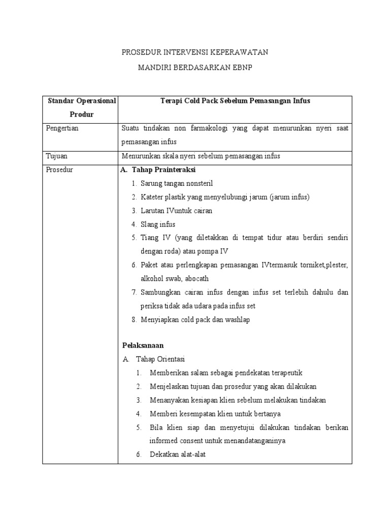 SOP Pemasangan Infus Dengan Ice Cool Gel | PDF