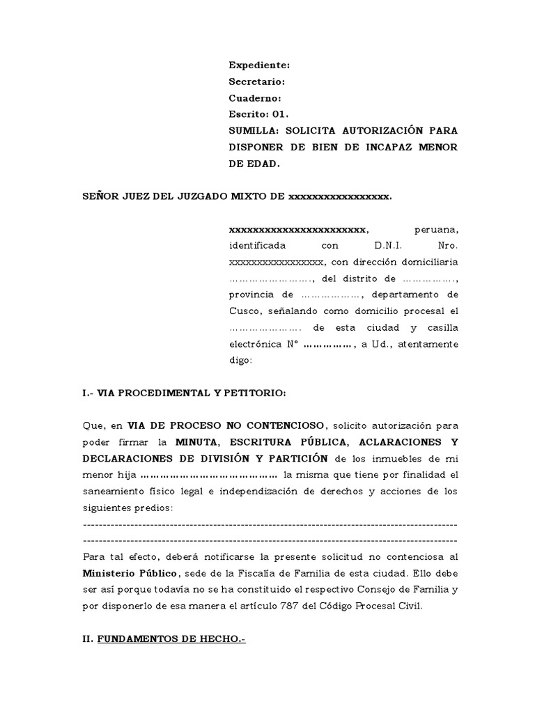 Demanda de Autorizacion para Firmar Contratos en Representacion de Menor de Edad | PDF ...