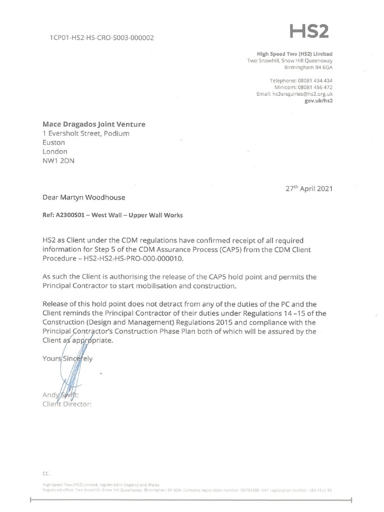 1CP01-HS2-HS-CRO-S003-000002 - Upper Wall Release Letter | PDF