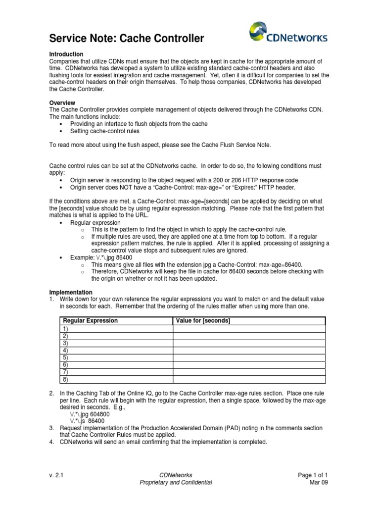 CDNetworks Cache+Controller+-+Service+Note | PDF | Business ...