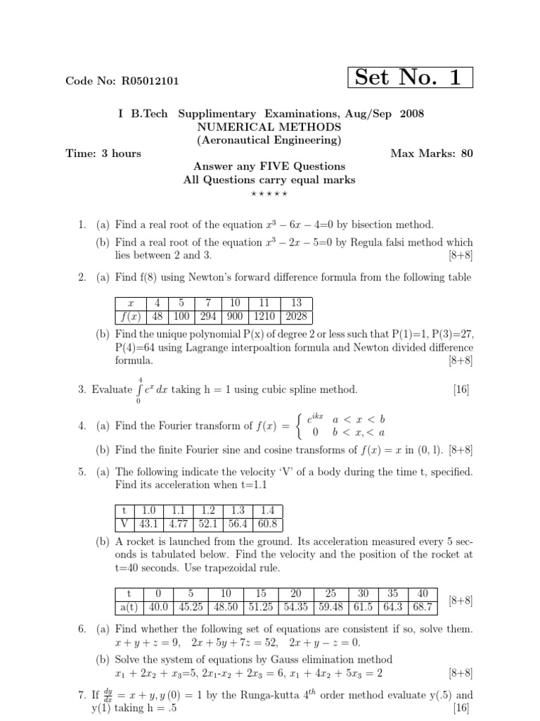 r05012101 Numerical Methods | PDF | Trigonometric Functions | Numerical ...