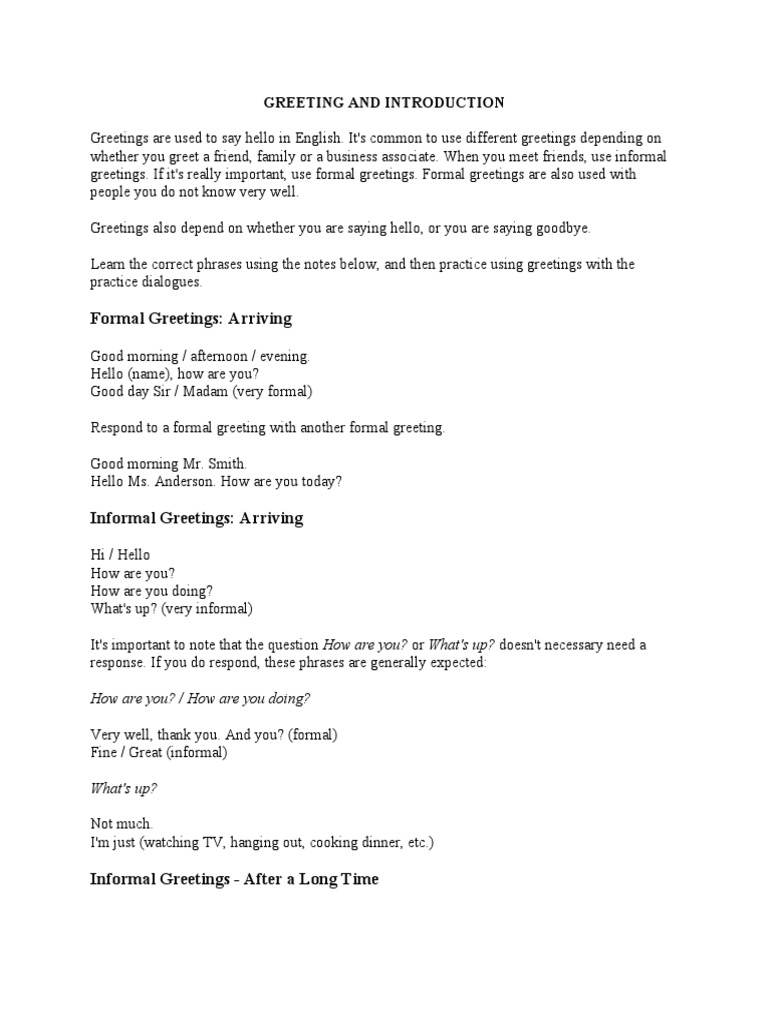 Greetings and Introductions in English | PDF | Language Arts & Discipline