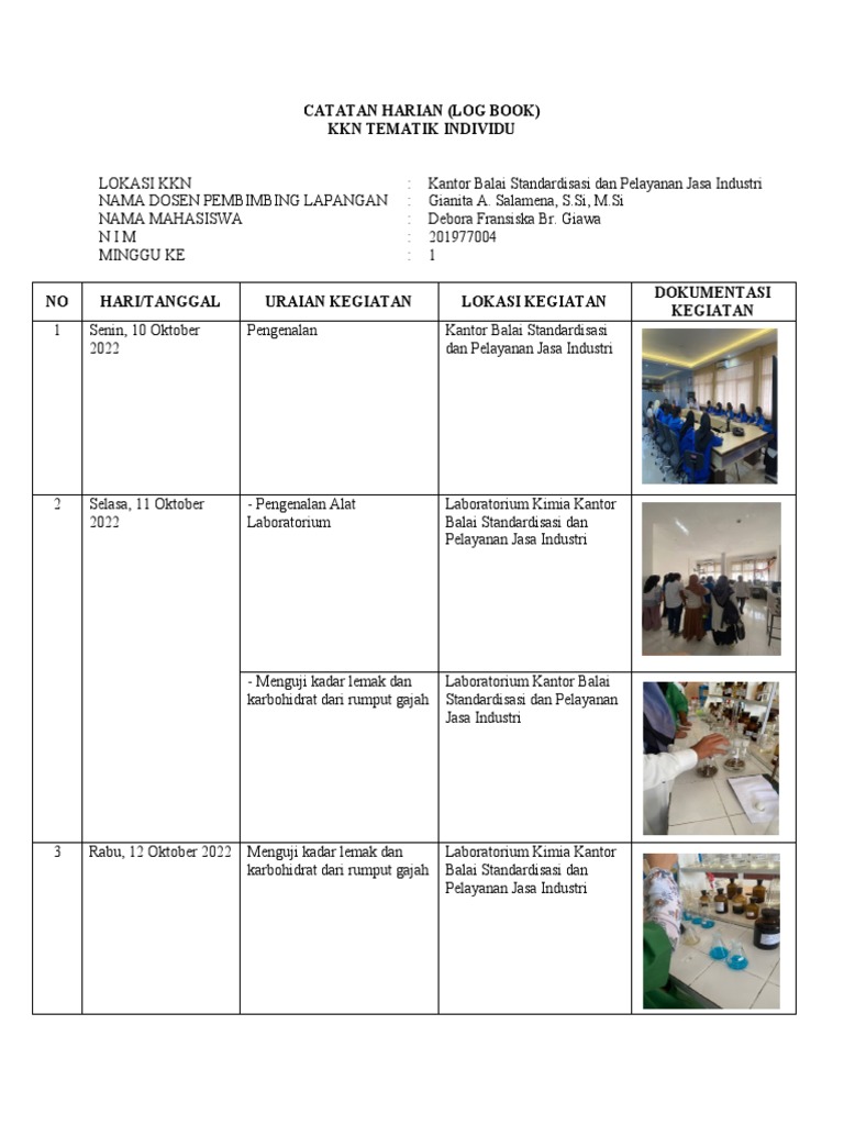 Log Book KKN Debora Fransiska 2022 | PDF | Griya & Taman