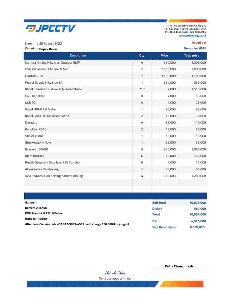 CCTV Installation Invoice for 4 Cameras | PDF