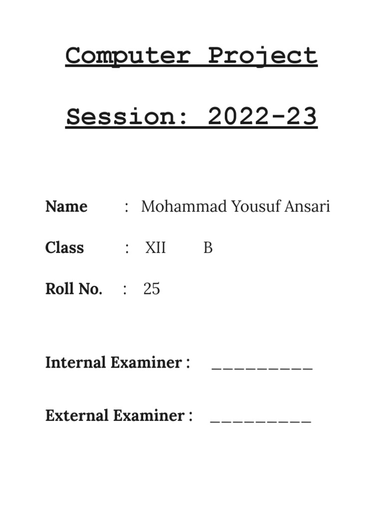 Xii Computer Project Yousuf | PDF | Computer Program | Programming