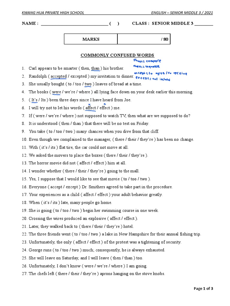 Commonly Confused Words Quiz | PDF | Language Arts & Discipline | Home ...