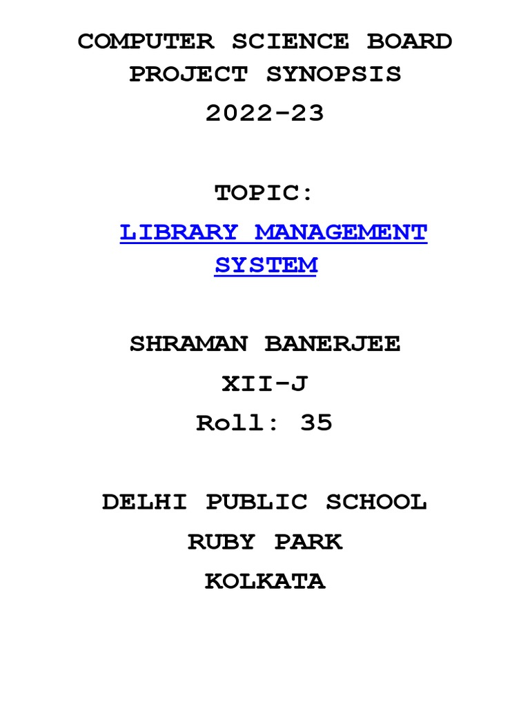 CS Project Synopsis | PDF | Programming | Computer Program
