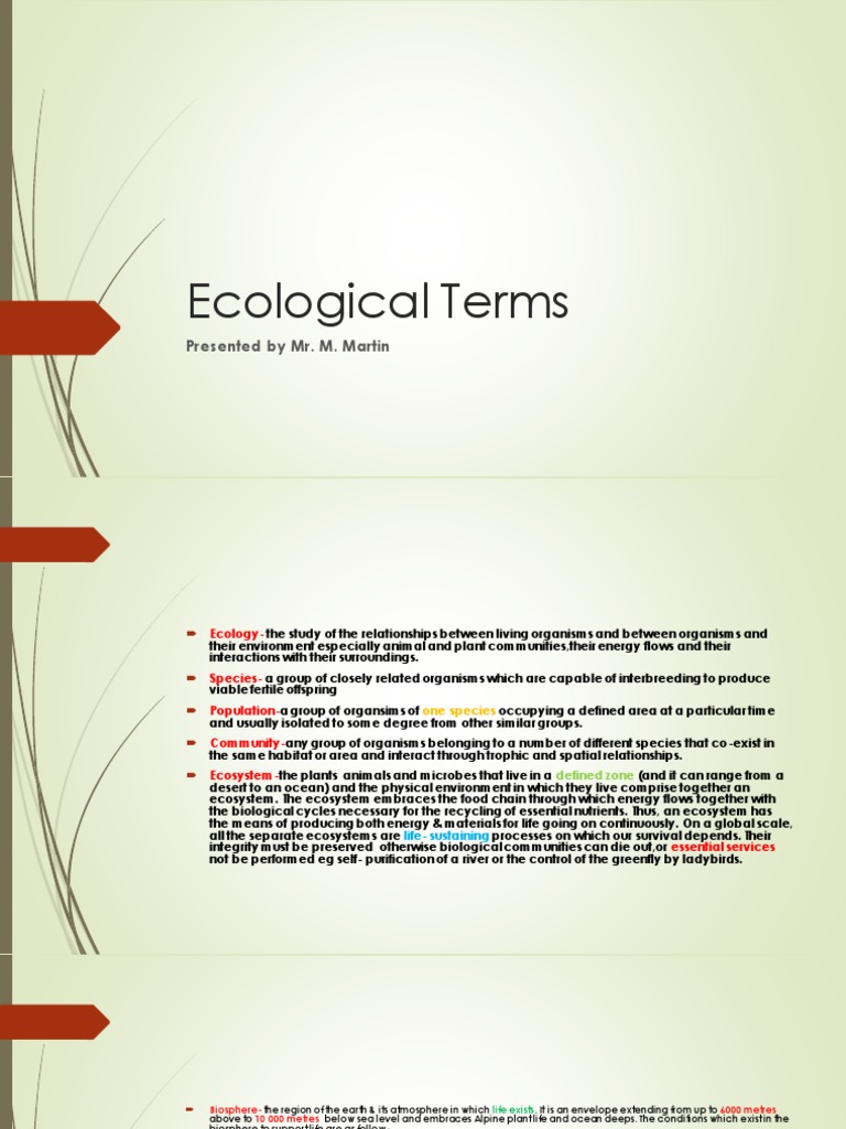 Ecological Terms: Presented by Mr. M. Martin | PDF | Environmental ...