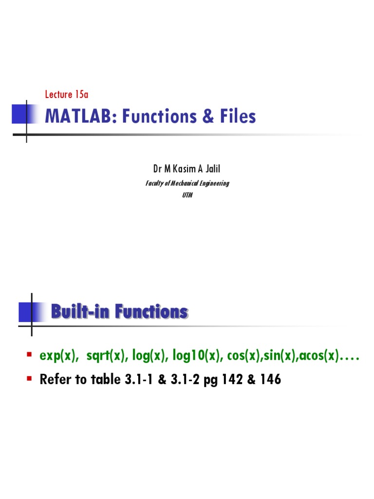 SME1013 Matlab Functions | PDF | Teaching Methods & Materials | Computers