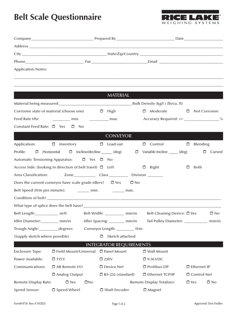 Belt Scale Questionnaire Form 0736 | PDF | Belt (Mechanical ...