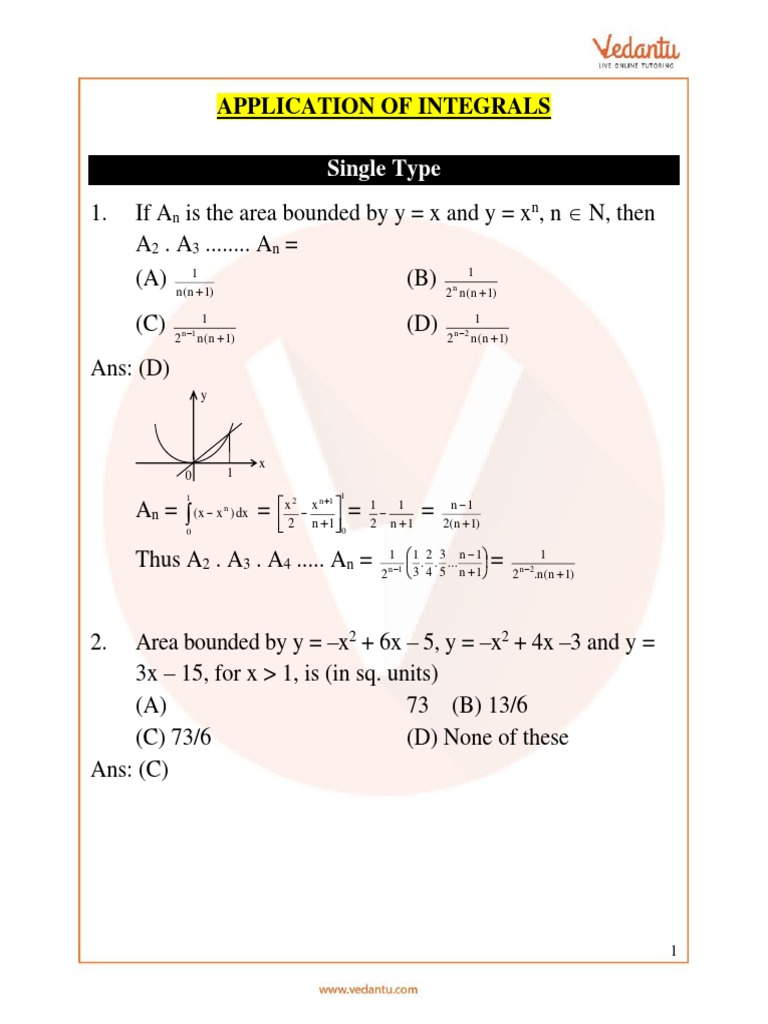 JEE Advanced Application of Integrals Important Questions | PDF | Area ...