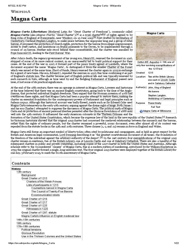 Magna Carta - Wikipedia | PDF | Magna Carta
