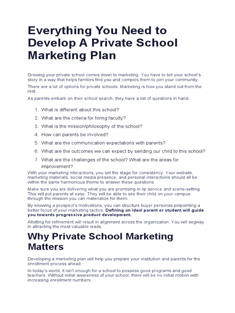 Developing a Private School Marketing Plan | PDF