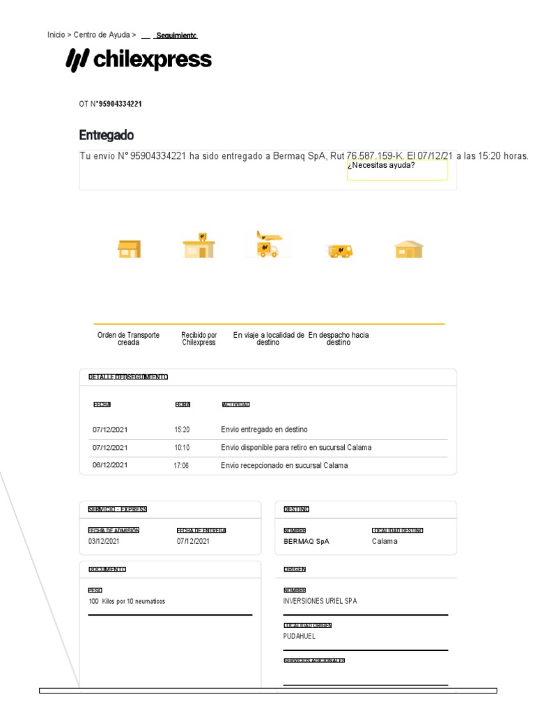 Comprobante Chilexpress | PDF