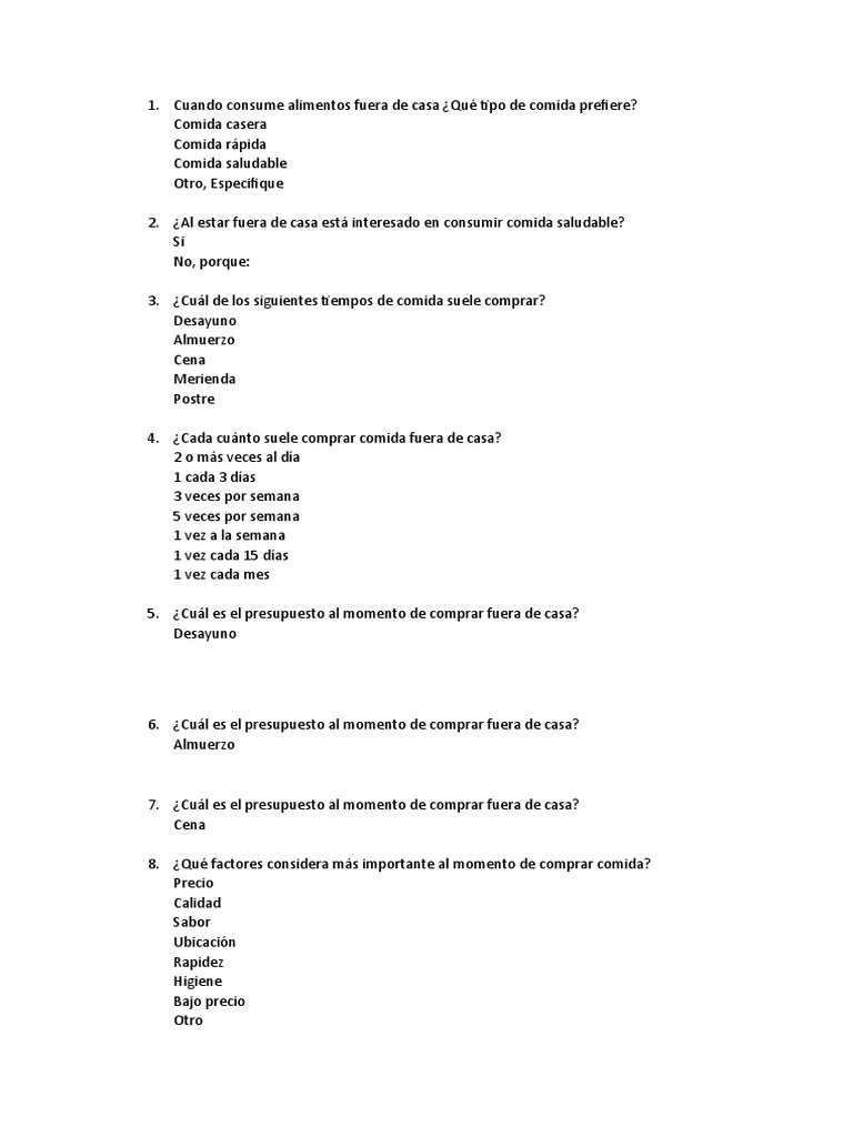 Preferencias de Comida Fuera de Casa | PDF