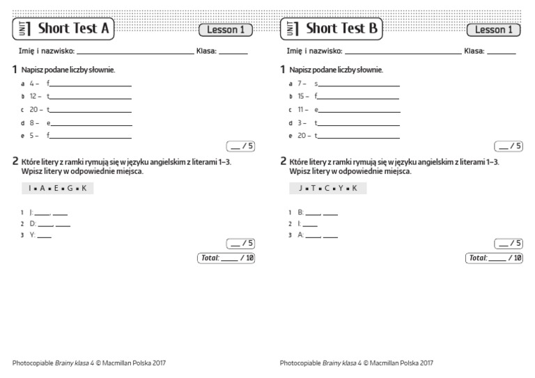 Brainy Kl4 Short Tests Unit 1 Lesson 1 | PDF Brainy Kl4 Short Tests Unit 1 Lesson 1 | PDF