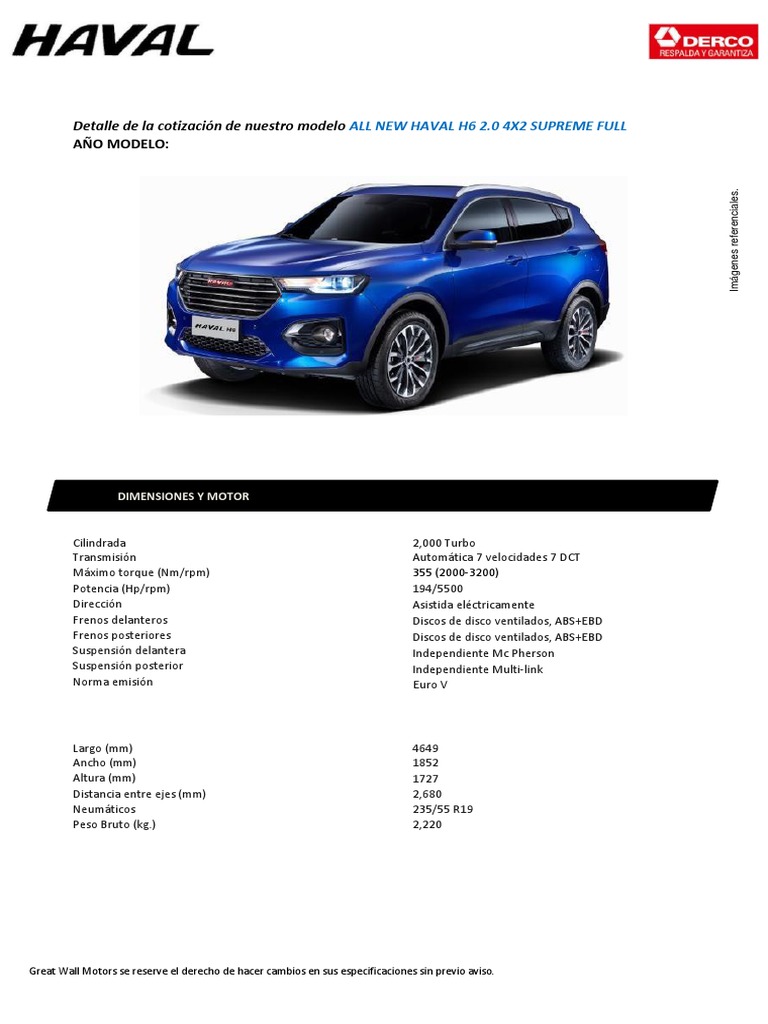 Ficha Técnica Haval H6 2.0 Supreme | PDF | Fabricantes de automóviles ...