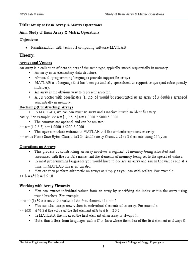 3 - 2 Matrix Operation | PDF | Matrix (Mathematics) | Matlab