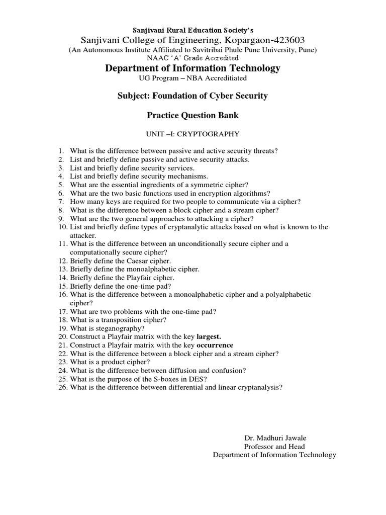 Practice Question Bank UNIT 1&2 | PDF | Public Key Cryptography | Cipher