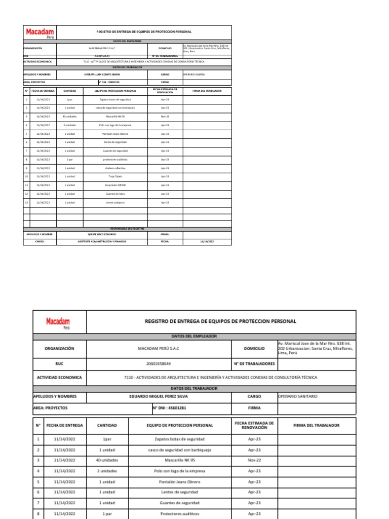 Formato Entrega Epp | PDF | Perú | Accesorios de moda