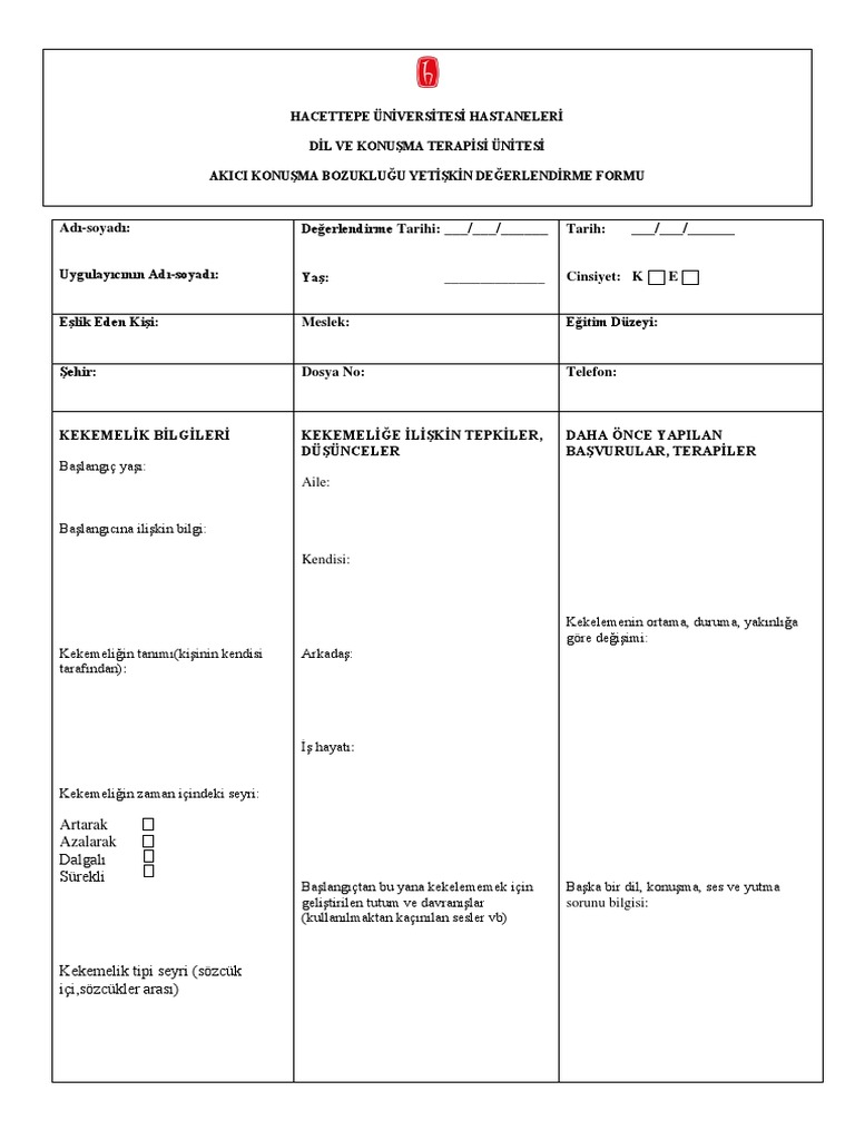 Akb Yetiskin Değerlendri̇me Formu | PDF