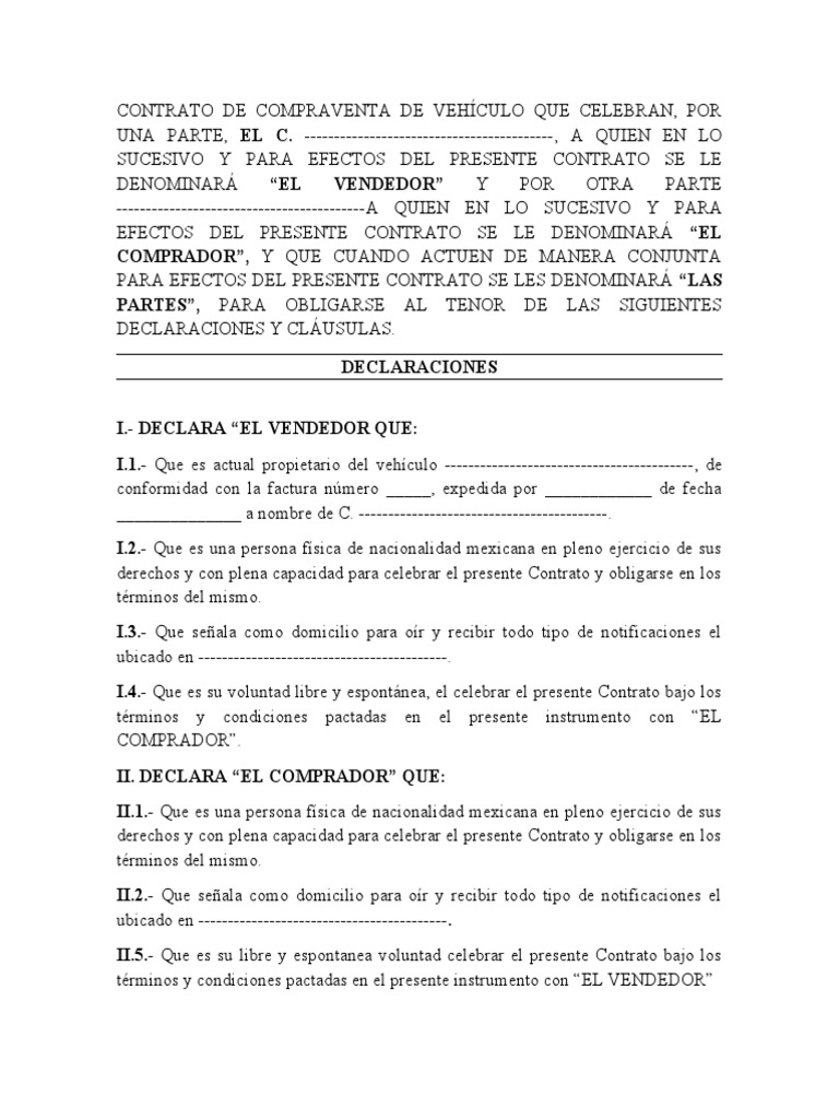 Contrato de Compraventa de Vehículo | PDF