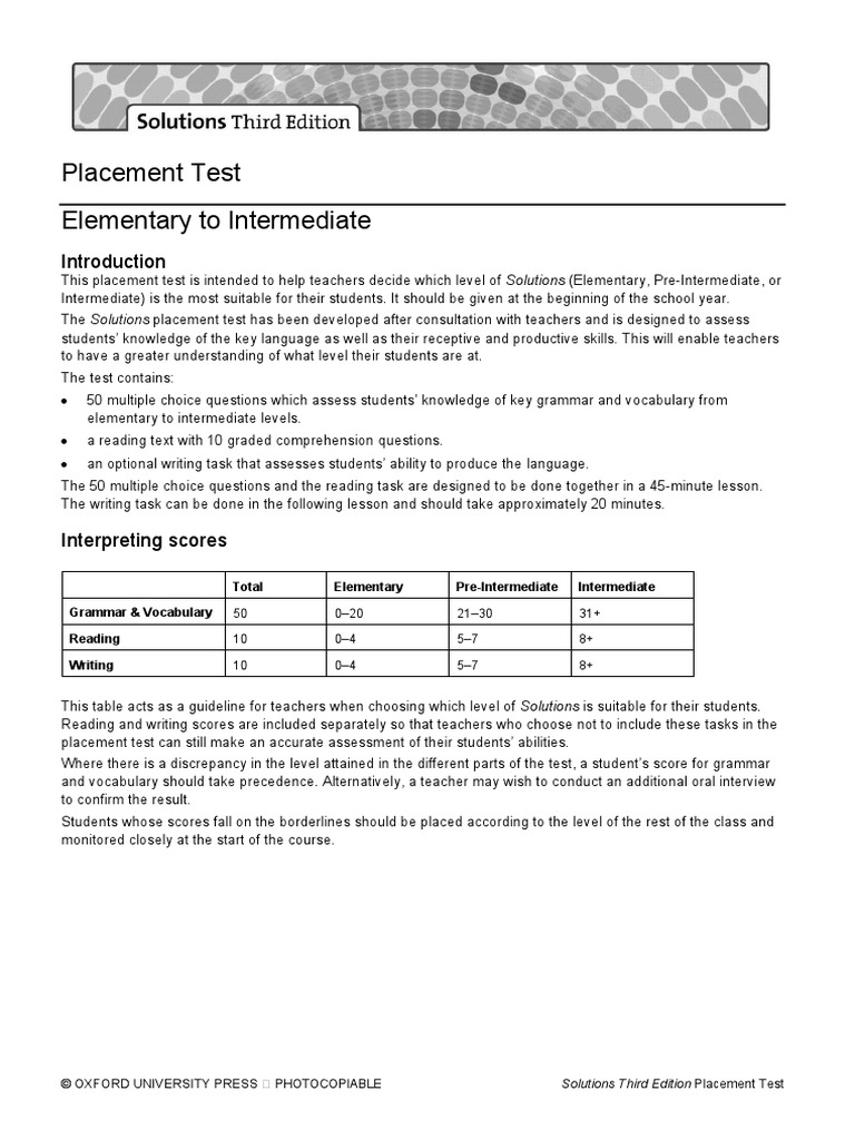 LEAD PLACEMENT TEST - Solutions 3rd Edition | PDF | Multiple Choice ...