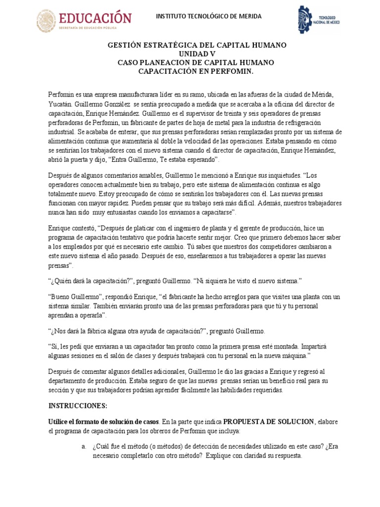 Caso de Evaluación Capacitación en Perfomin U V GECH I | PDF