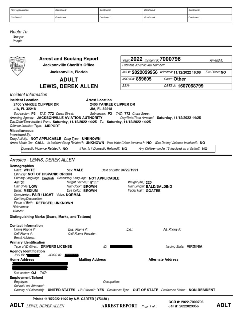 Derek Lewis Arrest Report Summary | PDF | Arrest Warrant | Arrest