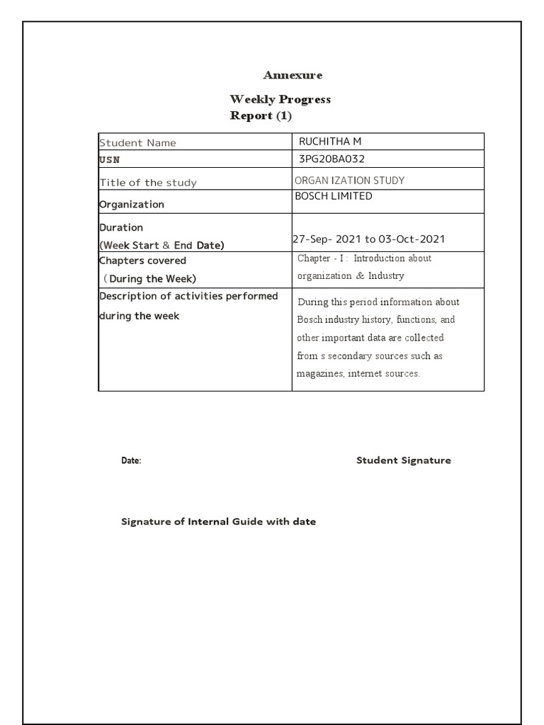 Bosch Organization Study Progress Report | PDF | Swot Analysis | Business