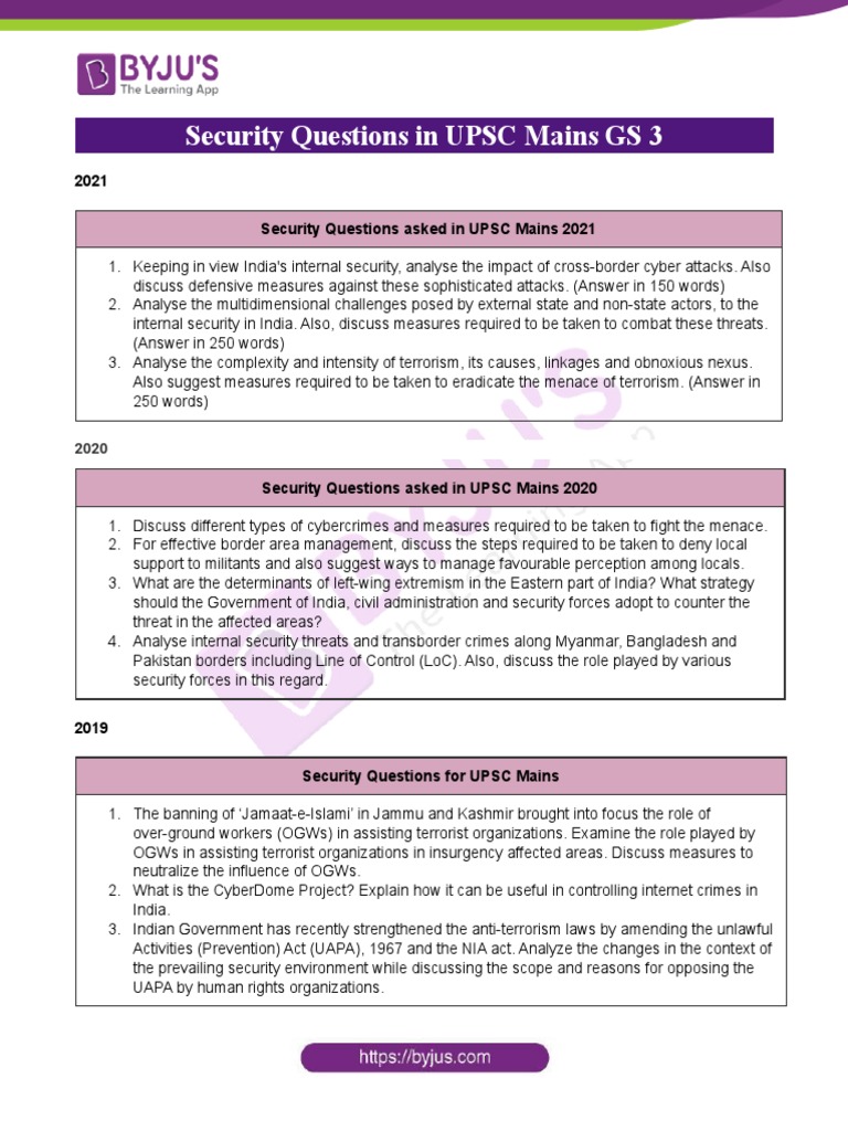 Internal Security-Questions-in-UPSC-Mains-GS-3-2013-2021 | PDF | Security | Cyberwarfare