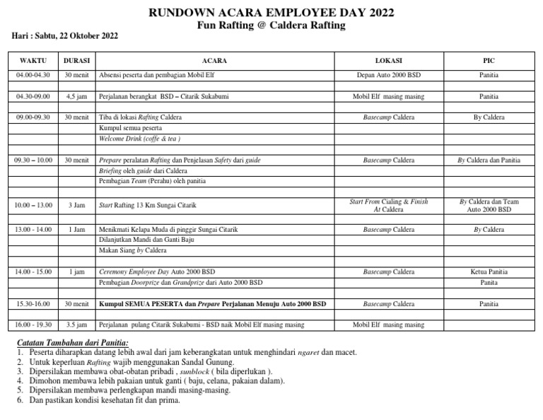 Rundown Acara Employee Day A2KBSD | PDF