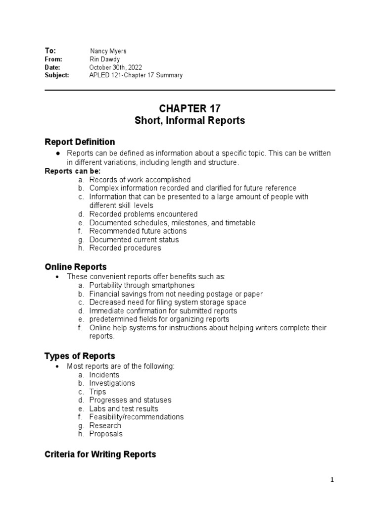 Chapter 17 Summary | PDF