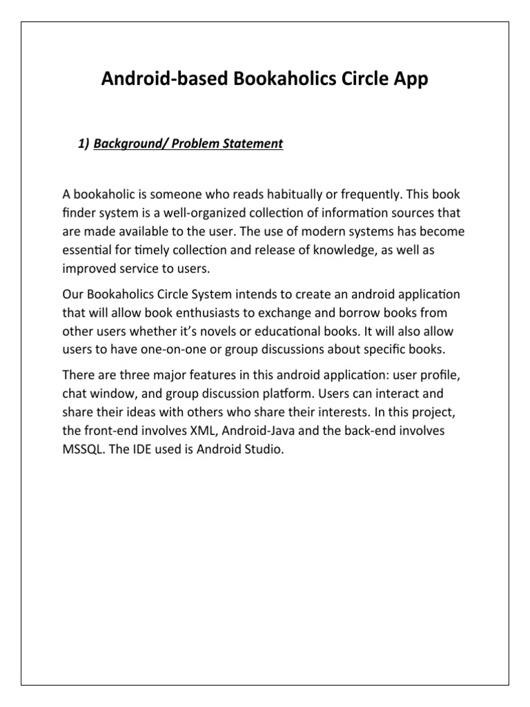 Android-Based Bookaholics Circle App: 1) Background/ Problem Statement | PDF | User (Computing ...