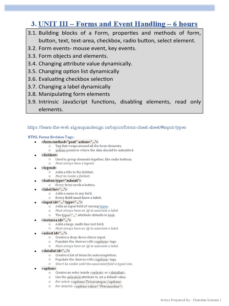 Ch 3 Lecture Notes Pdf Html Element Java Script