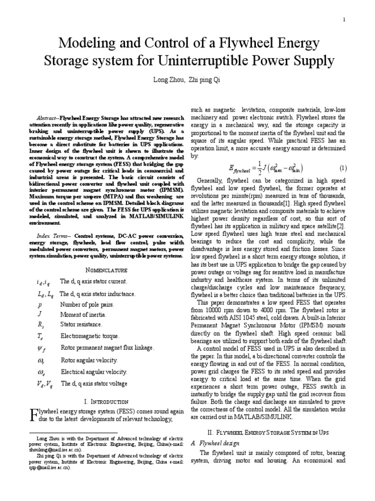 Modeling and Control of A Flywheel Energy Storage System For ...