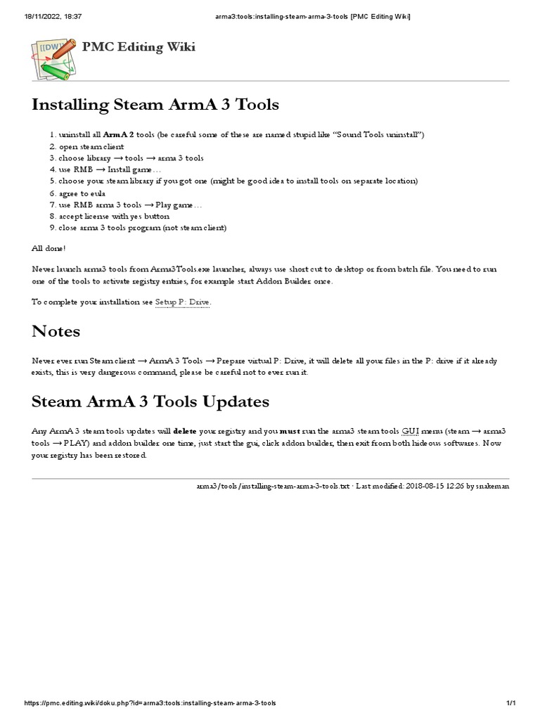 Arma3 - Tools - Installing-Steam-Arma-3-Tools (PMC Editing Wiki) | PDF