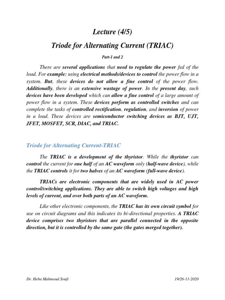 Lecture 4 5 Triac P 1 2 Pdf Field Effect Transistor Power Electronics