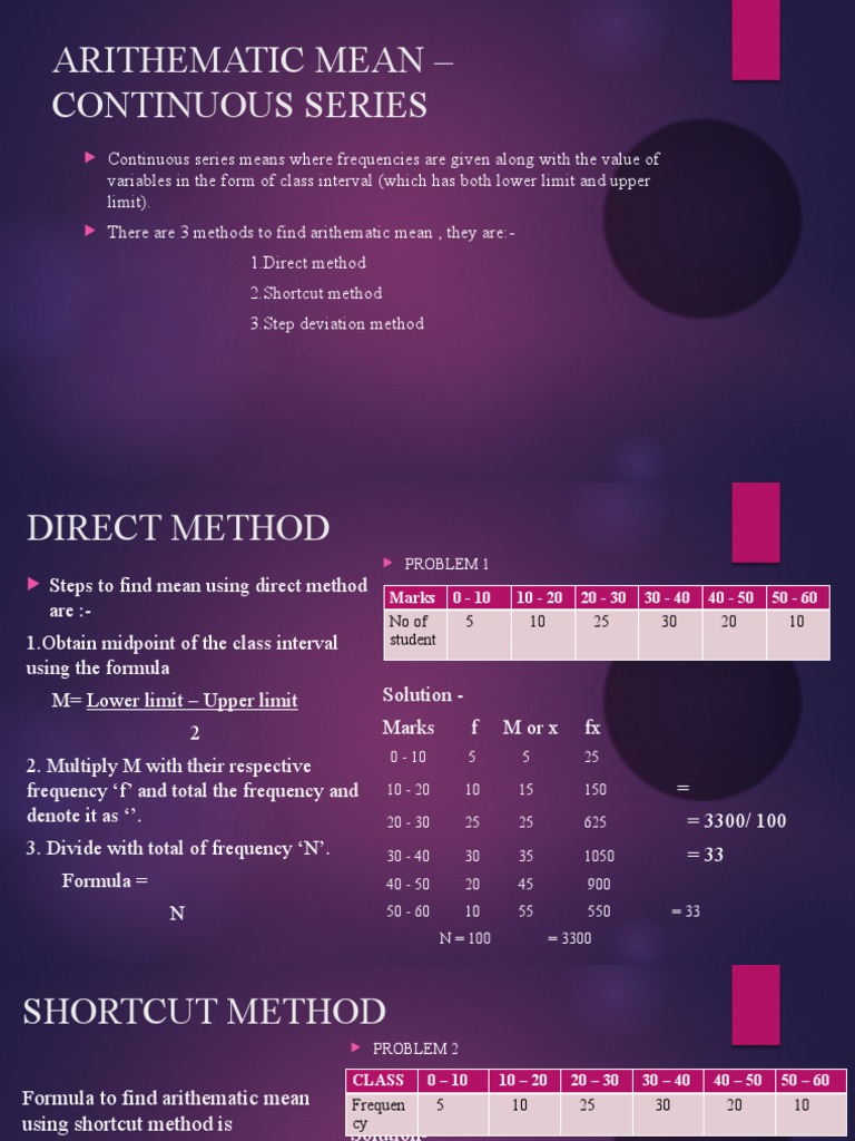 Arithematic Mean - Continuous Series | PDF | Mean | Standard Deviation